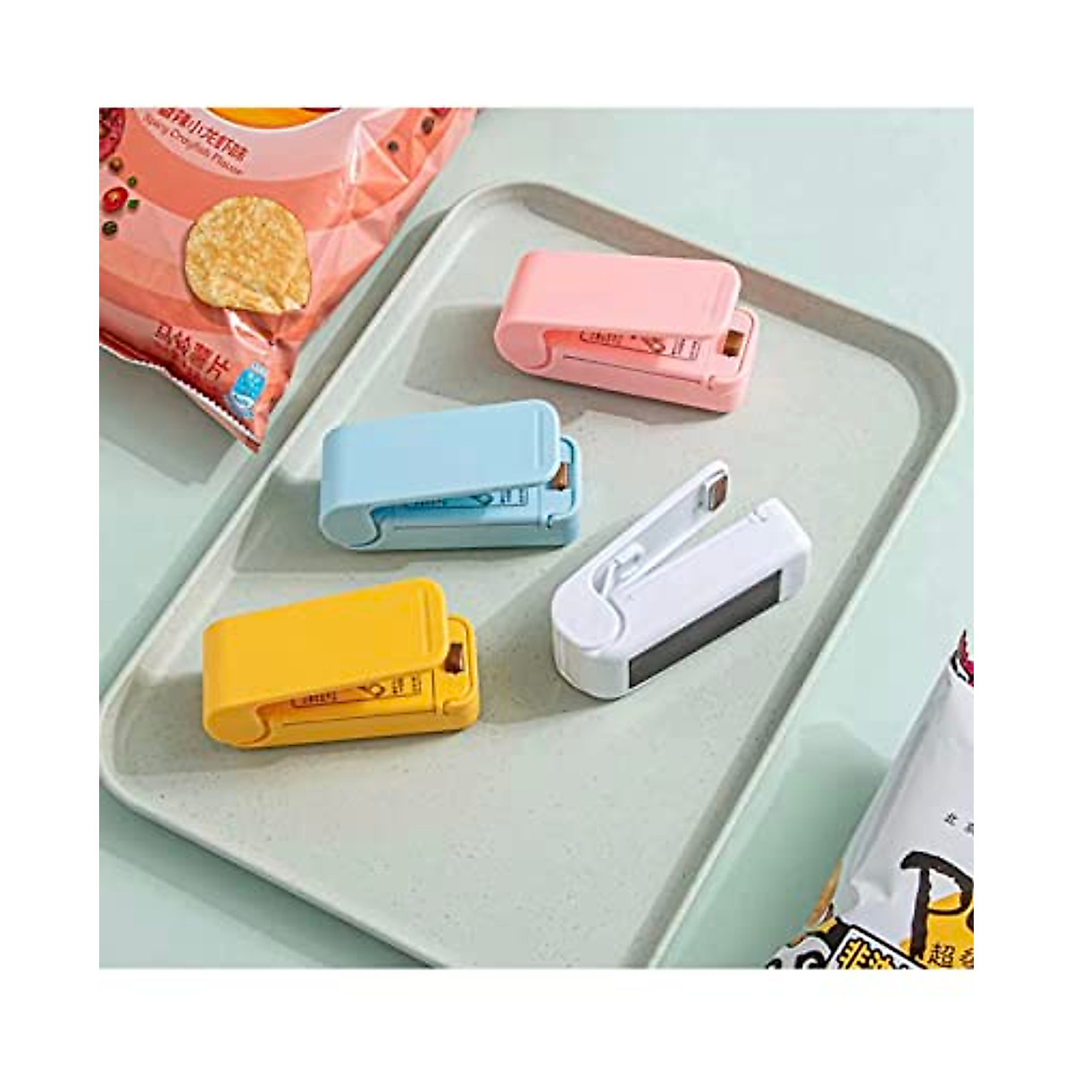 Portable Bag sealing machine mini magical sealer - latest upgraded snack sealer seals the bag to keep it fresh, small in size magnet attached to mount only takes 2 AA batteries and gently operate without any button. Perfect for bags of snacks