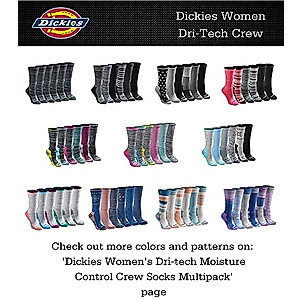 Dickies Women's Dritech Advanced Moisture Wicking Crew Socks (6/12 Pairs), Black Assorted (12 Pairs), Shoe Size: 4-6