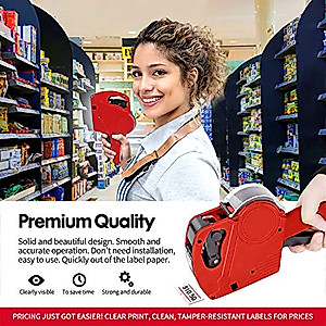 MX5500 Pricing Tag Gun with 5150 pcs White Label Gun Stickers & 3 Extra Inker Rollers, Pricing Label Gun, 8 Digits Retail Pricing Gun and Labels for Grocery Store, Food (Red)