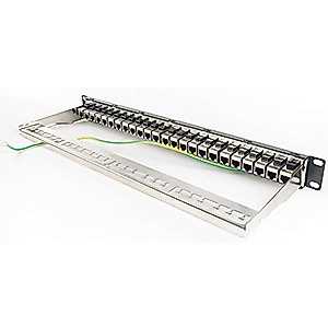 Detroit Packing Co. 24 Port CAT6A RJ45 Through Coupler Patch Panel with Back Bar, Wallmount or Rackmount, Compatible with Cat5, Cat5e, Cat6, Cat6A, UTP STP Cabling (CAT6a Shielded, 24-Port)