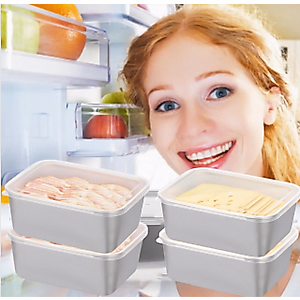 KNC 4 Pieces Stainless Steel Food Storage Containers Clear Lid, Refrigerator Fresh-keeping Airtight Leak Proof Stackable Box for Camping Trip Picnic Soup Salad Leftover, silver, HMC25