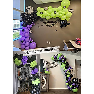 198pcs Large Size Halloween Balloon Garland Arch Kit, Black Green Halloween Decorations Party Supplies, Halloween Balloon Garland with Bat Balloon