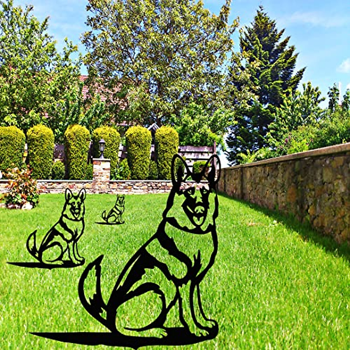 YO-yiHHG Adorable Dog Stake Decoration Yard Garden Outdoor Metal Art Dog Silhouette Decoration Steel Dogs Statue Adorable Ornament Gift (German Shepherd)