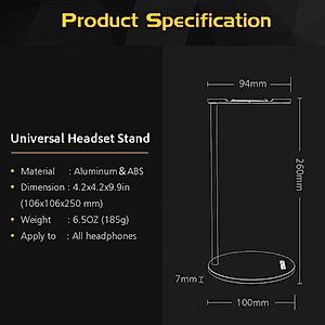 AIGEL Headphones Stand Sturdy Gaming Headset Holder Desk Headset Rest Hanger Headset Stand with Premium Aluminum Body for All Headphones Size Non Slip Base Black
