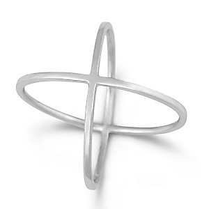 Sterling Silver High-Polish "X" Criss-Cross Long Ring (Size 7)