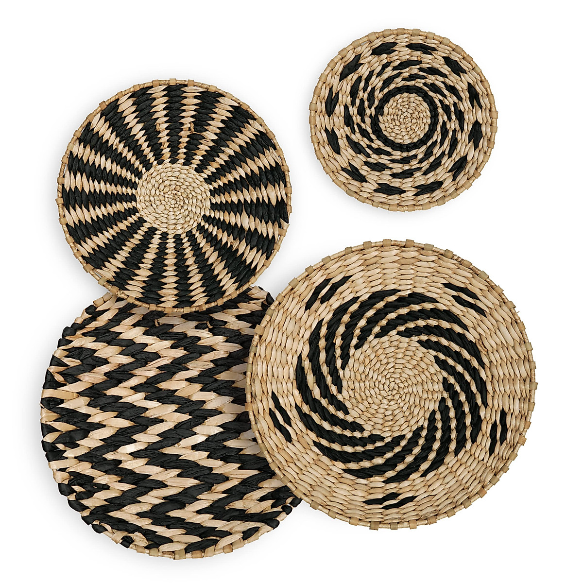 VESPR Rattan Wall Basket Decor with Included Wall Hooks – Bohemian Handmade Wall Art - Centerpiece Decorations - Set of 4 Woven Baskets - Perfect Rustic Home Décor for Kitchen, Living Room, Bedroom