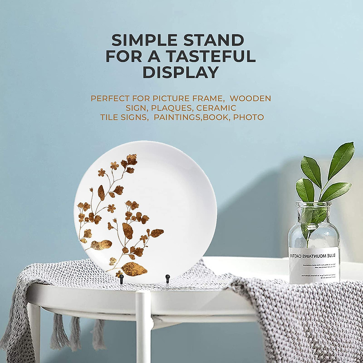 TR-LIFE 4 Pack 4.5 Inch Plate Stands for Display - Plate Holder Display Stand + Metal Frame Holder Stand for Picture, Decorative Plate, Book, Photo Easel (Black 4 Pack)