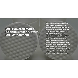 4.5” Drill Powered Magic Sponge Eraser 6 Pieces Kit with Drill Attachment | 25% Thicker Ultra Durable Melamine Cleaning Eraser Pads for Bathroom Kitchen Floors Walls Baseboards Crayon Marker and More