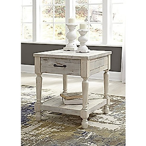 Signature Design by Ashley Shawnalore Farmhouse Solid Pine Wood End Table, Weatherworn White Finish