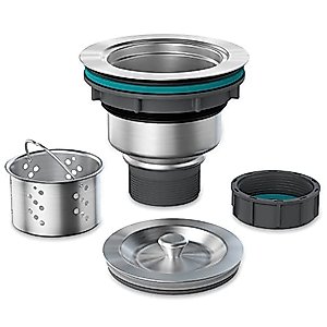 GETPRO Kitchen Sink Drain - 3-1/2 Inch Chrome Brushed Nickel Kitchen Sink Drain Strainer Assembly Kit with Removable Deep Basket & Water Stopper Sealing Lid for Standard Kitchen Sink