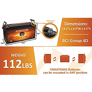 VMAX SOLAR BATTERY SLR200 12V 200Ah AGM Grp 4D Deep Cycle Battery compatible with Solar Grid Panel Energy Backup Unit