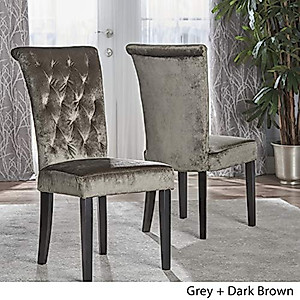 Christopher Knight Home Venetian Tufted Velvet Dining Chair, Grey / Dark Brown