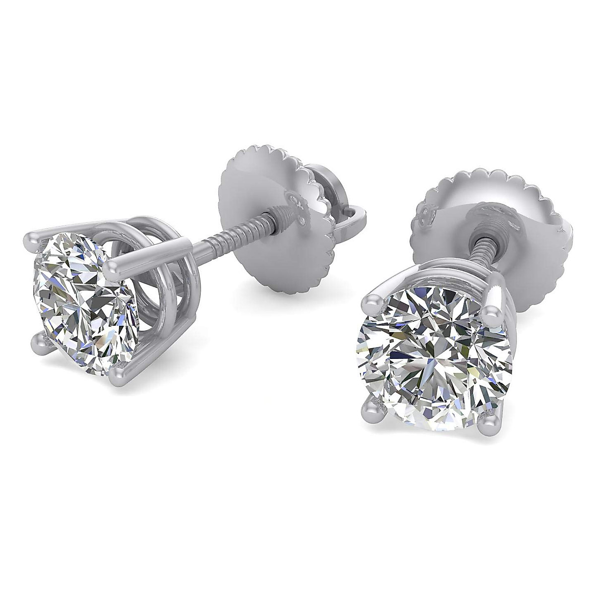 1.00ct tw IGI Certified 14K White Gold Round Diamond Stud Earring with Screw-Backs (G-H, I2-I3)