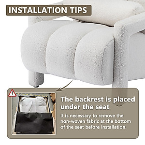 LOULENS Lambswool Accent Chair, Modern Upholstered Sherpa Accent Chair, Comfy Teddy Single Armchair with Pillow for Living Room, Bedroom (Beige, Backrest Under The Cushion)