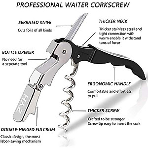 HYZ Heavy Duty Chrome Waiter Corkscrew Wine Opener with Foil Cutter, Professional 2Pack Wine Key for Bartenders and Waiter, Black Bottle Opener for Wine and Beer