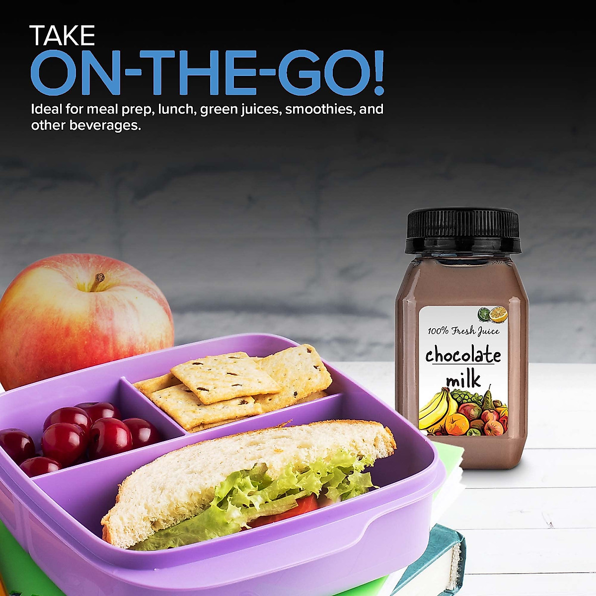 4 Ounce Mini Bottles for Mini Fridge, Reusable Juice Containers with Black Caps, Small Bottle for Liquids in Kids Lunch Box, Clear Empty Plastic Container with Lids for Juicing (12 Pack)