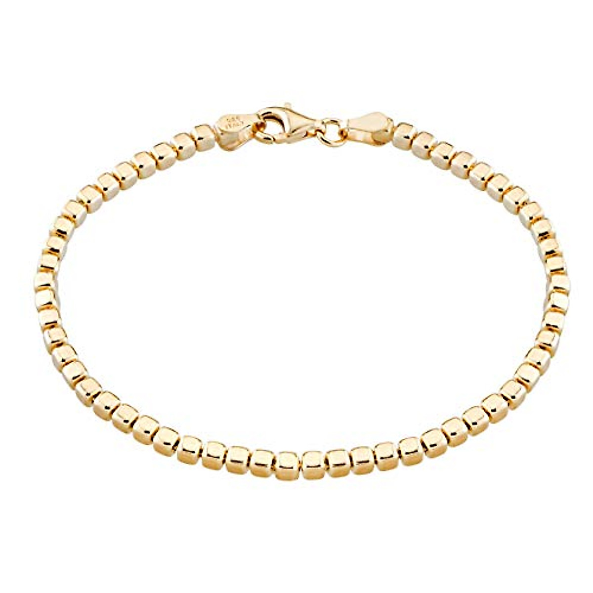 Miabella 18K Gold Over 925 Sterling Silver Organic Cube Bead Chain Bracelet for Women Men, Handmade in Italy (Length 7 Inches (Small))