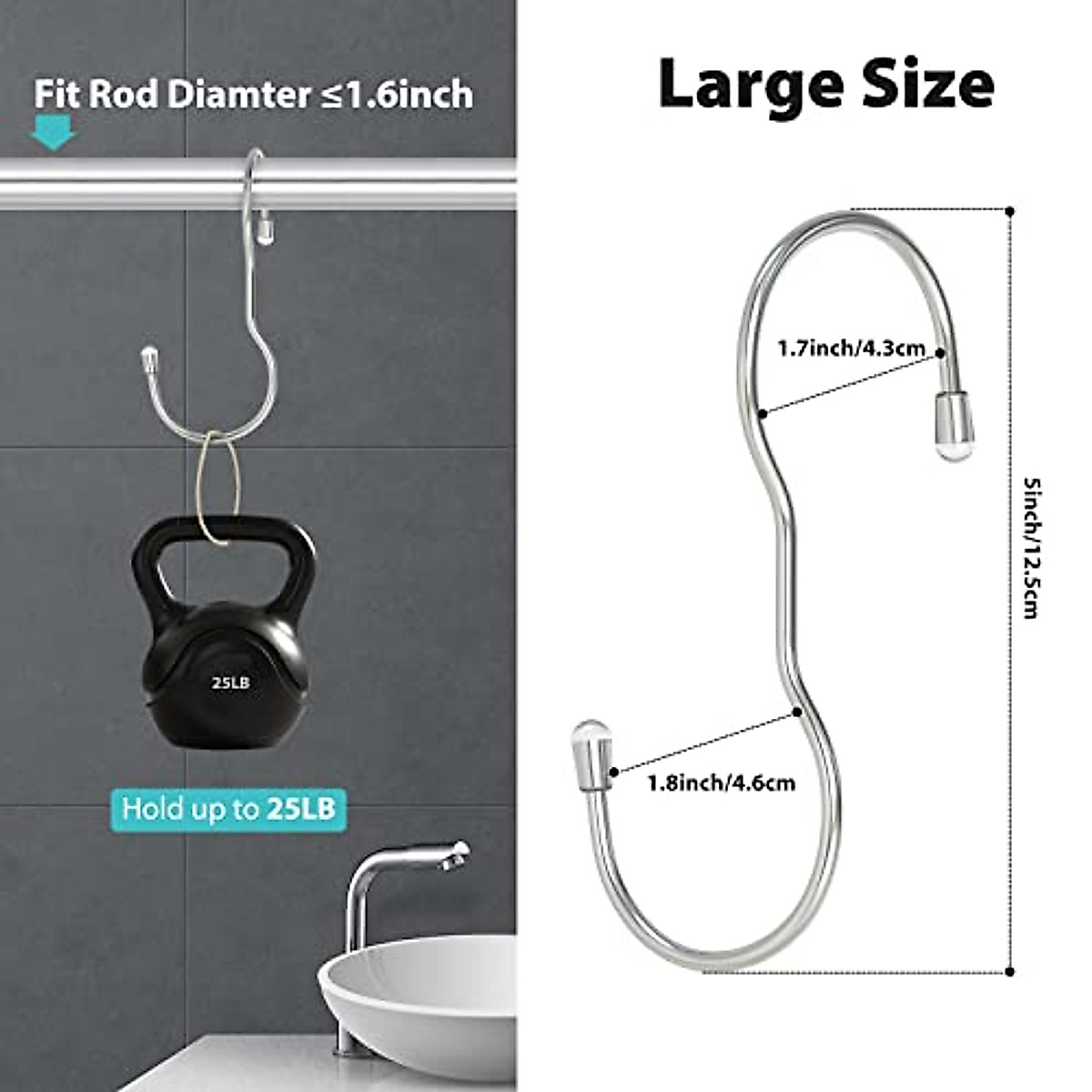 Myfolrena Purse Hangers Bag Hooks Closet- 12 Pack Handbag Hanger Organizer Metal S Hooks, Large Size Closet Rod Hooks for Hanging Handbags,Clothes, Curtain, Plant, Pans and Pots