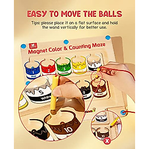 GAMENOTE Magnetic Color and Number Maze - Wooden Magnet Board Puzzles Toddler Activities Counting Matching Games Montessori Fine Motor Skills Toys
