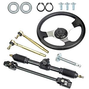 GXYWADY 300mm Steering Wheel Steel Kit 320mm Gear Rack Pinion Adjustable Shaft Set Replacement for 110cc Go Kart ATV Buggy Quad Parts