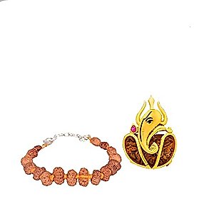 Vedic Vaani Certified 1-14 Mukhi Siddhi Java Rudraksha Bracelet | 1-Face Ek Mukhi Ganesha Vighnaharta Rudraksh Locket (Pack of 2)
