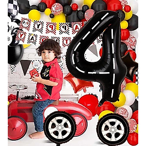 Race Car Balloons Wheel Tire Balloons 4th Birthday Party Decorations for Boys Foil Mylar Racing Car Theme Party Supplies Monstor Truck Transportation Party Favors Anniversary Decor