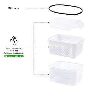 5 PCS Large Fruit Containers for Fridge - Leakproof Food Storage Containers with Removable Colander - Dishwasher & microwave safe Produce Containers Keep Fruits, Vegetables, Berry, Meat Fresh longer