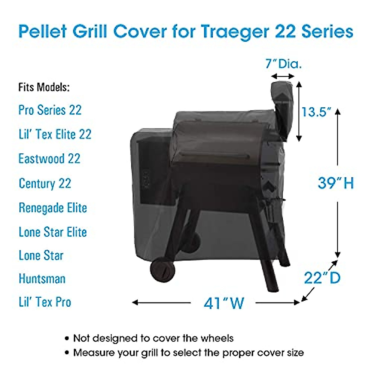 Unicook Heavy Duty Waterproof Wood Pellet Grill Cover, Full Length Grill Cover, Fade and UV Resistant Material, Compatible for Traeger 22 Series Pellet Grill, Z Grill 550B and More, Black
