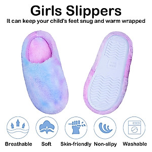 EDCYF Girl's Plush House Slippers Comfy Faux Fur Non-Slip Rubber Sole House Shoes for Kids Bedroom Indoor Outdoor Warm Shoes