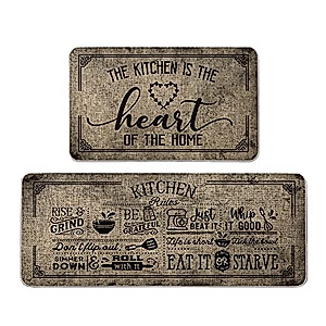 Artoid Mode Kitchen Quotes Kitchen Mats Set of 2, Seasonal The Kitchen is The Heart of The Home Cooking Sets Holiday Party Low-Profile Floor Mat for Home Kitchen - 17x29 and 17x47 Inch