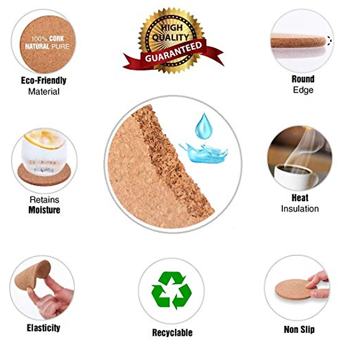 WIDROO 16 Pack Absorbent Cork Coasters Round Edge with Holder – Premium Coaster Set 4 inches – Perfect to Protect Your Furniture, Heat Resistant – Best for Cold Drinks, Wine Glasses, Cups & Mugs