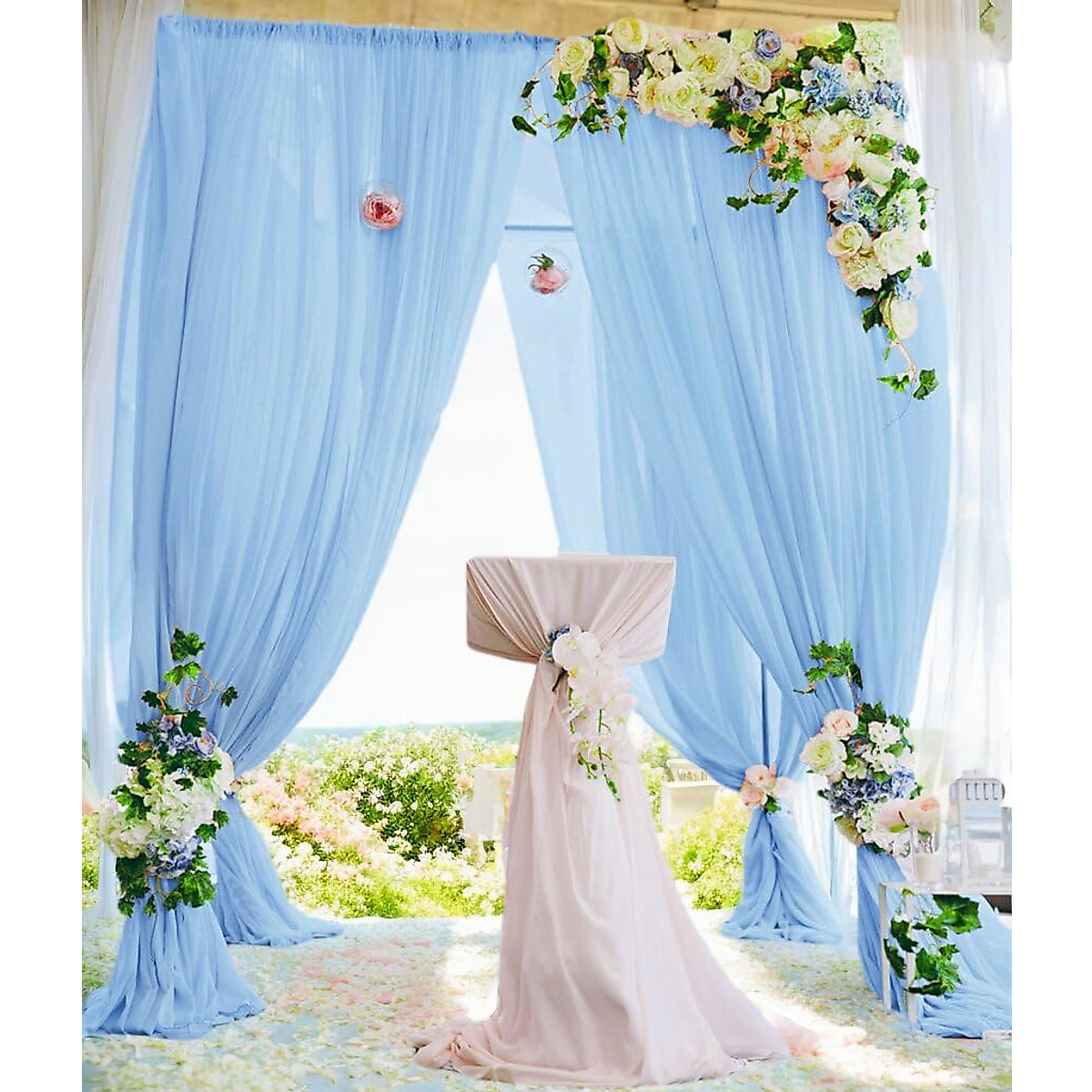 DUOBAO 2 Panels Chiffon Curtains 29"x108" Sheer Backdrop Drape Beach Curtain for Living Room Light Blue Voile Window Drapes for Wedding Ceremony (Sky Blue)