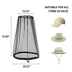 CozyCabin 3PCS Mosquito Head Net Mesh Face Netting for Hats, Head Mesh Protecting Net for Outdoor Hiking Camping Garden