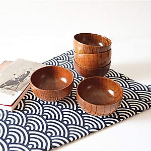 heaven2017 Japanese Style Solid Wooden Bowl Soup Rice Noodles Food Serving Bowl L