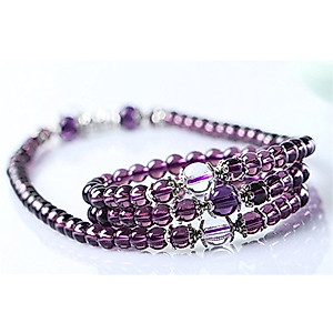 6mm Natural Gem Semi Precious Gemstone Chrysoprase Agate Green Bracelets Necklace,Birthstone Multilayer Hand String Accessories (Amethyst)