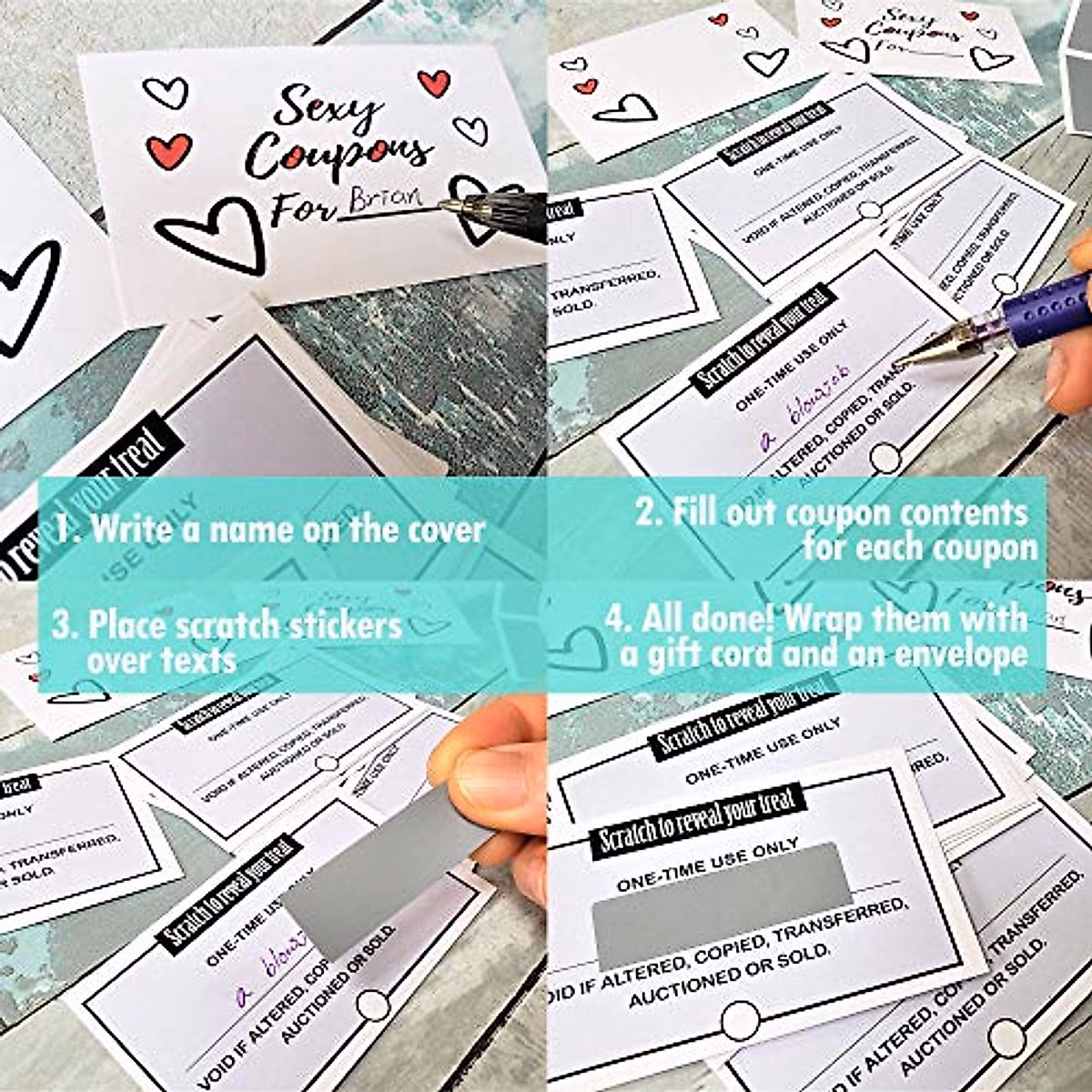 Love Coupons, Valentines Coupon book, Custom Scratch off Coupon Gifts for Him, Her, Boyfriend, Girlfriend or Couples