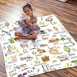 Farm Animals Blanket Cute Alphabet Blanket Alphabet Learning Gift for Kids Girls Boys Super Soft Flannel Throw Blanket for Sofa Couch Camping Travel Warm Cozy Bed Home Decor,40"x50"for Kids/Baby