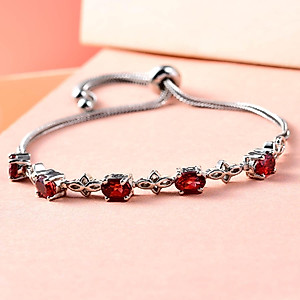 Shop LC Red Garnet Bolo Bracelet for Women Stainless Steel Platinum Plated Adjustable Birthday Gifts for Women