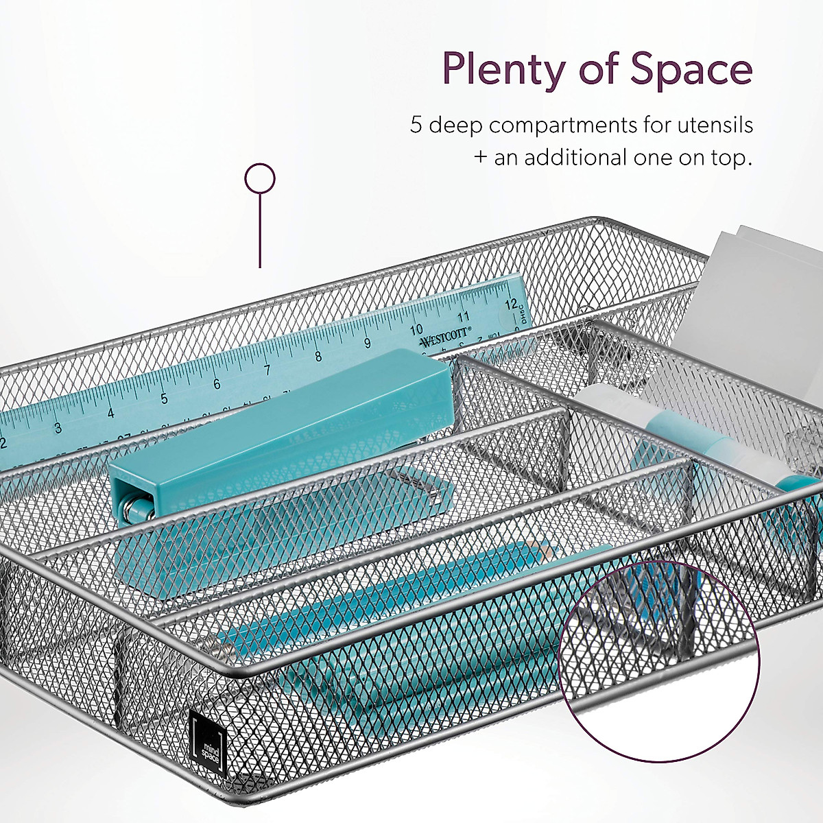 Mindspace Cutlery Organizer Silverware Tray with 6 Compartments | Kitchen Utensil Drawer Organizer | Silverware Tray for Drawer | The Mesh Collection, Silver