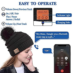 ChenFec Bluetooth V5.0 Beanie Hat for Women & Men, 5Hrs Music, Washable, Unisex, Winter Outdoor Sports Essentials, Black