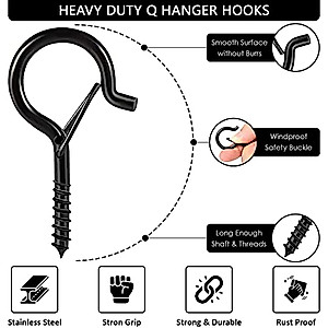 Etoolia 24 Pcs Q Hooks for Outdoor String Lights with Safety Buckle, Christmas Light Hooks and Ceiling Hooks for Hanging Plants, Screw Hooks for Hanging Wind Chimes, Patio Lights & Party Decors