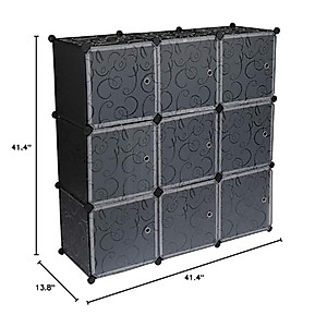 VINGLI Cube Storage, 9 Cube Organizer Shelves, Plastic Closet Cabinet, DIY Modular Storage Cube Organizer with Doors for Bedroom Living Room Office, Black