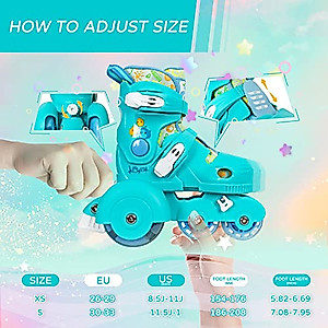 MammyGol Roller Skates for Girls Kids, 4 Size Adjustable Rainbow Quad Skates with All Light Up Wheels for Toddlers Boys Outdoor Indoor