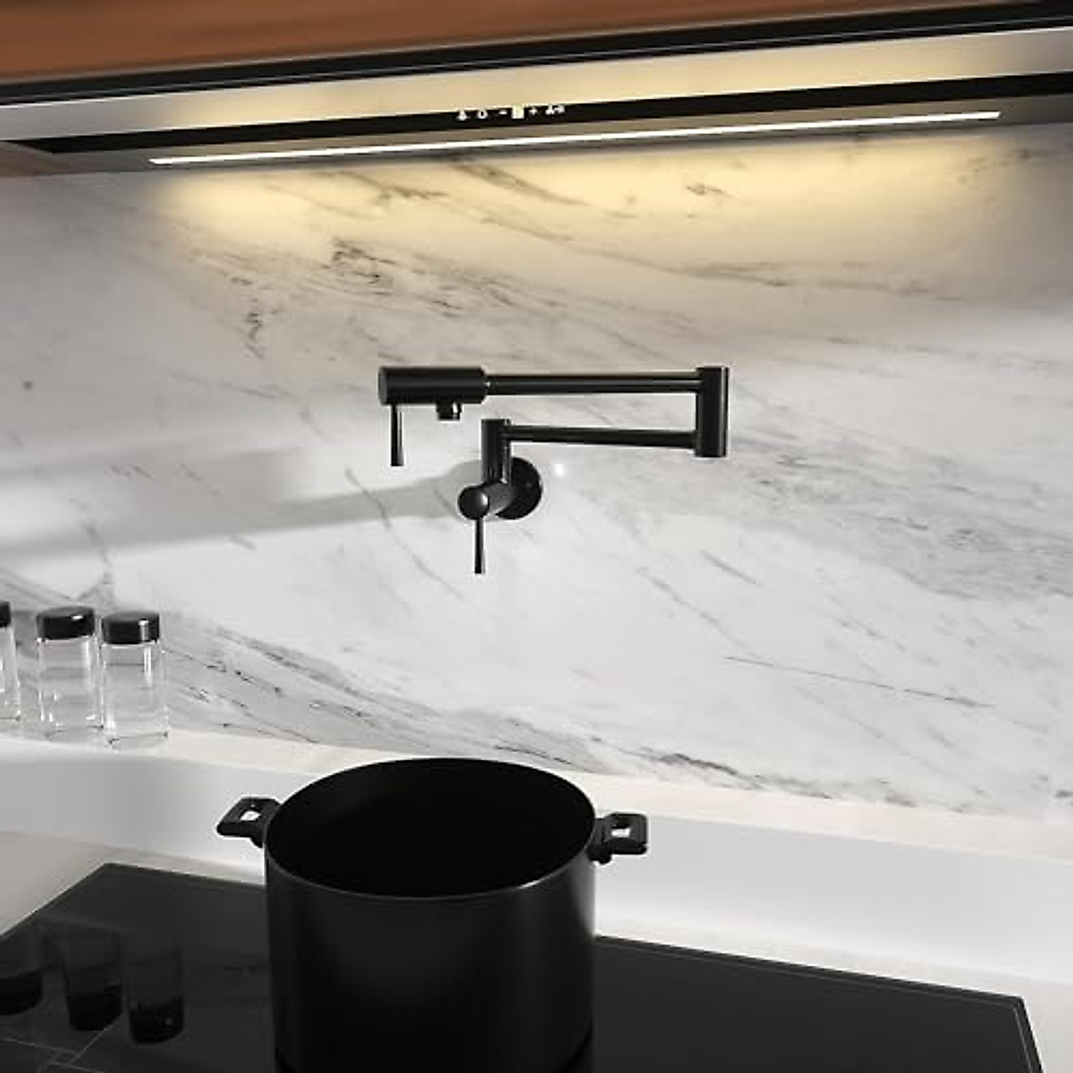 IMLEZON Pot Filler Faucet Stainless Steel Commercial Wall Mount Kitchen Sink Faucet Folding Stretchable with Single Hole Two Handles Black