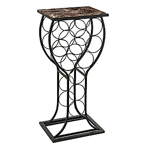 Kings Brand Furniture Metal with Marble Finish Top Wine Storage Organizer Display Rack Table, Black (FBA_WR1350)
