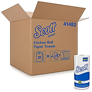 Scott Kitchen Paper Towels (41482) with Fast-Drying Absorbency Pockets, Perforated Standard Paper Towel Rolls, 128 Sheets/Roll, 20 Rolls/Case
