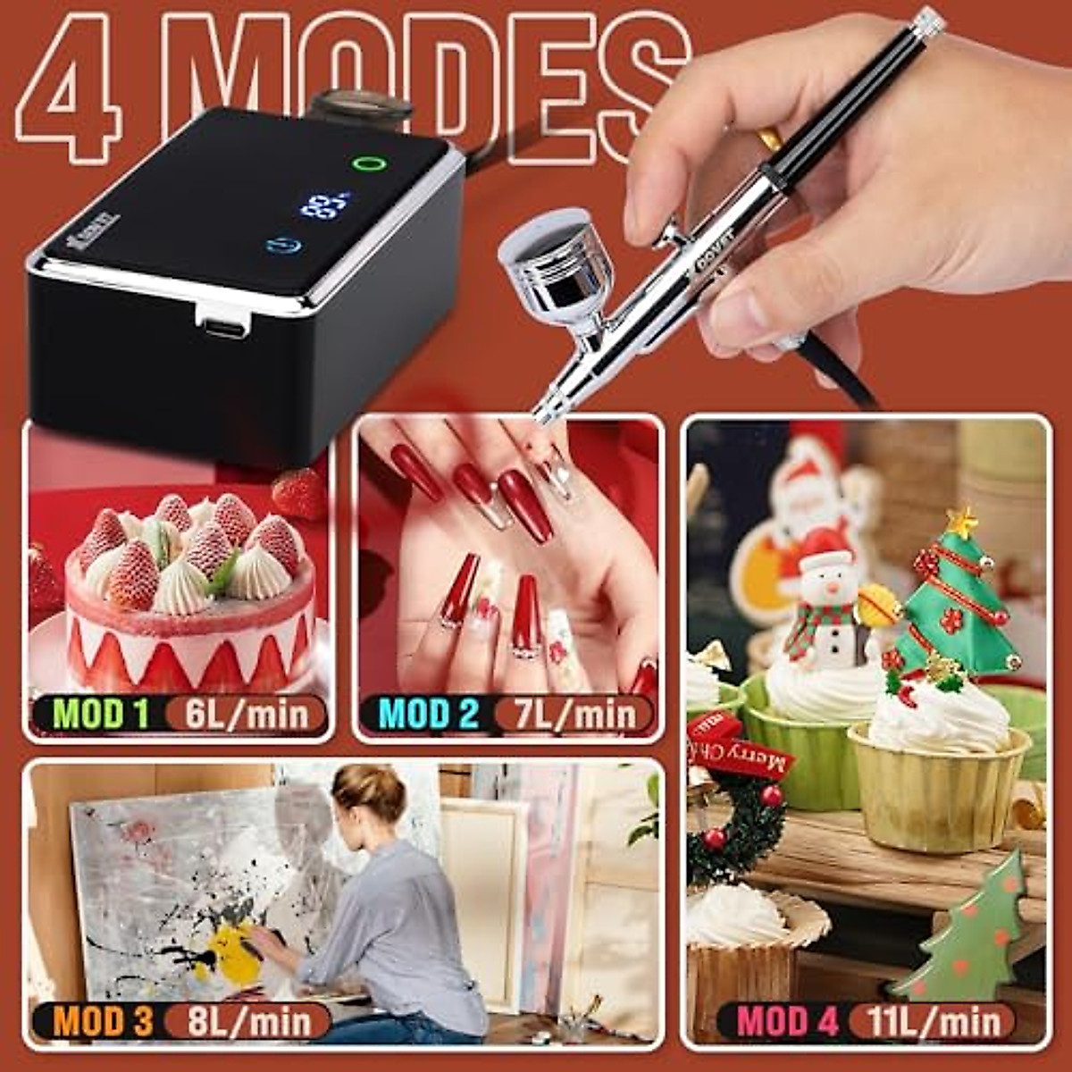 XDOVET Christmas Calendar 2025 Improved Airbrush Set - 24 Parts Portable Airbrush Set with Compressor Paint Gift Ideas - Christmas Blind Box Set with 16 Colors Christmas Calendar