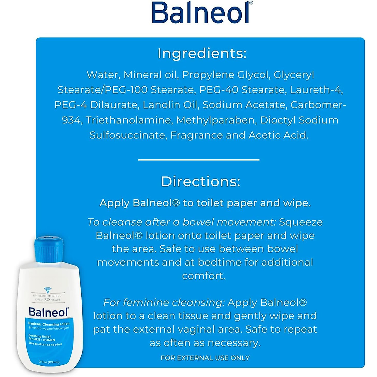 Balneol Hygienic Cleansing Lotion, 3.0 Oz (Pack of 4)