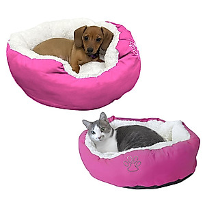 Evelots Warm Pet Bed for Cats or Small Dogs - Calming, Anti-Anxiety, Soft, Cozy Donut Cuddler -Removeable Fluffy Sherpa Insert- Machine Washable -Fleece Lining- Non-Slip Bottom -Assorted Colors