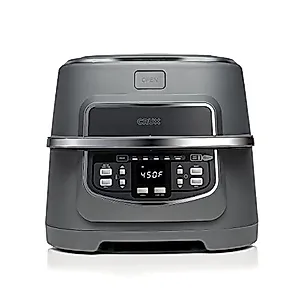 Crux Indoor Fast and Easy Grilling Roasting Baking Sautéing Searing and Oil Free Air Frying Recipe Book Included 12” x 12” Grill 9 QT Cook Pot Matte Gray Grill w/Air Fryer One Size